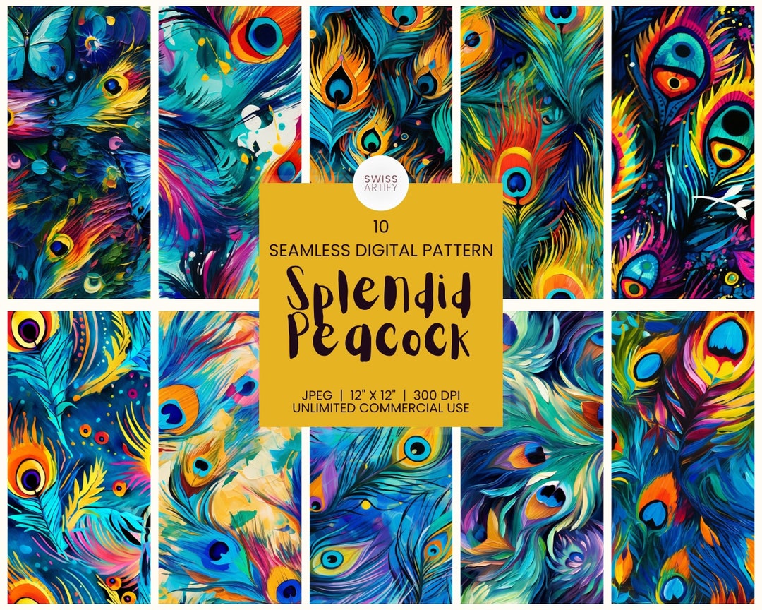 Peacock Digital Paper | Seamless Feather Textures | Vibrant Digital ...