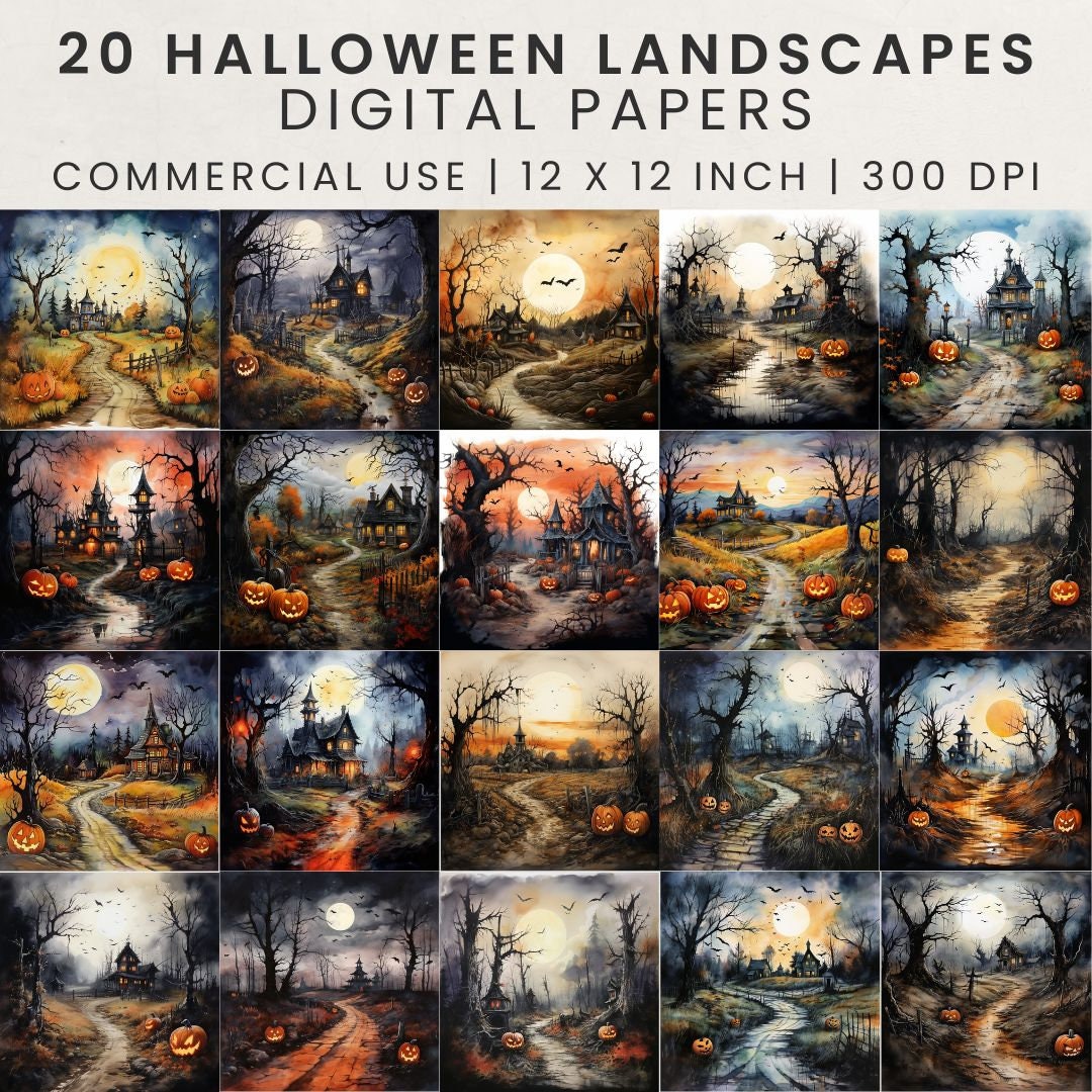 Halloween Digital Backdrops 20 Landscape Scenes Spooky - Etsy