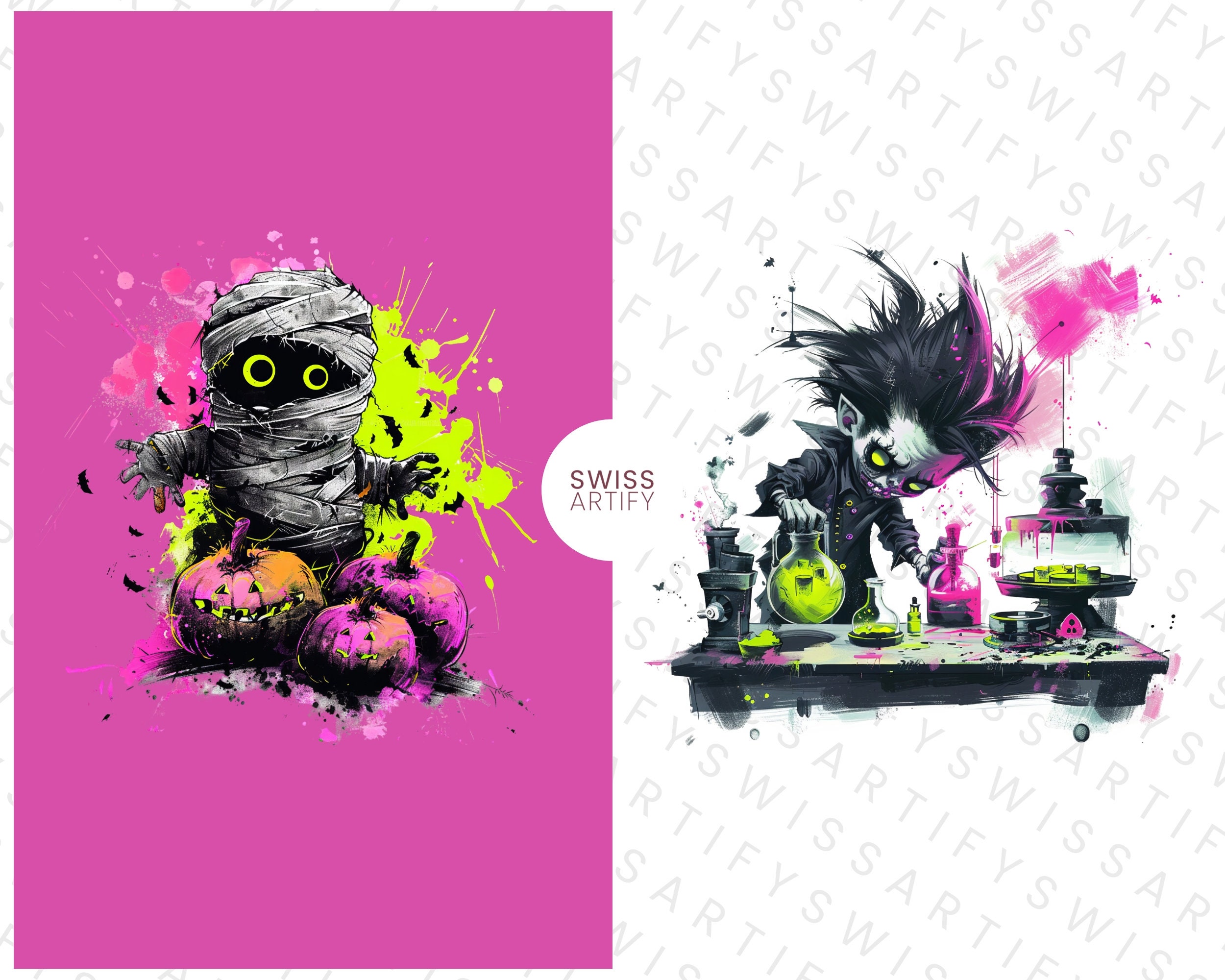 Halloween Clipart Bundle, Neon Color Images, Digital Cliparts, Spooky ...