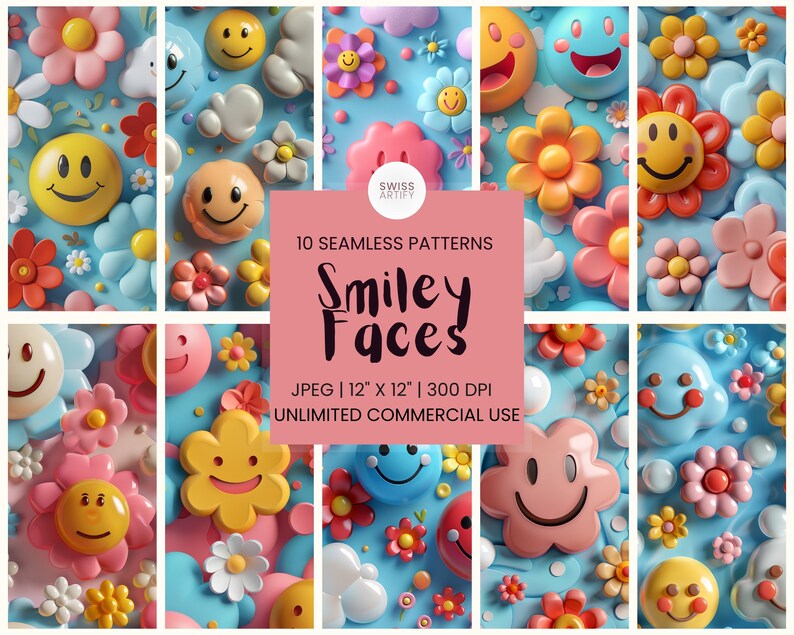 Smiley Faces Digital Paper Pack | Seamless Happy Face Textures ...