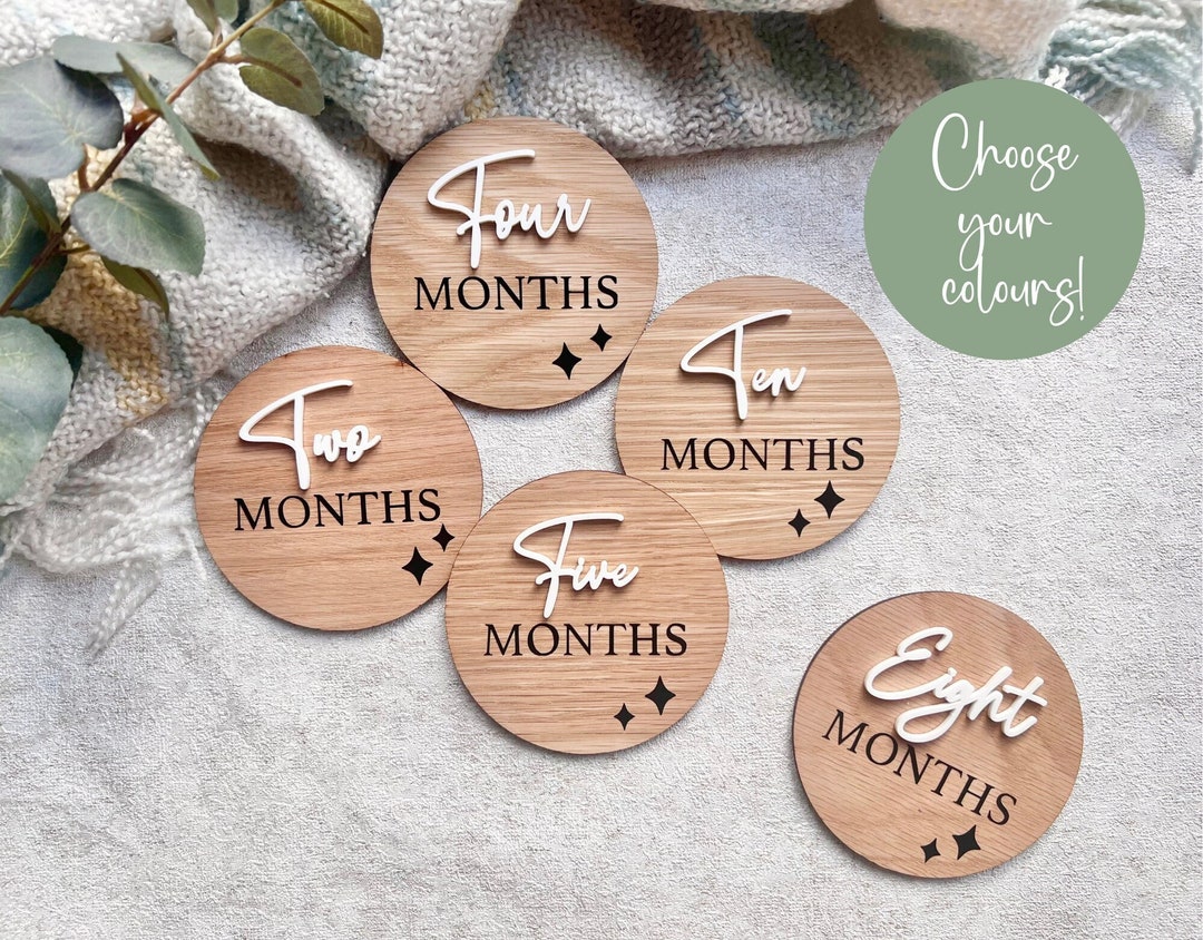 Double Sided Milestone Discs, Wooden Milestone Disc, Monthly Milestones ...