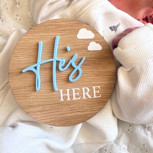 Double Sided Announcement Plaque, He's Here, She's Here Plaque, It's a ...