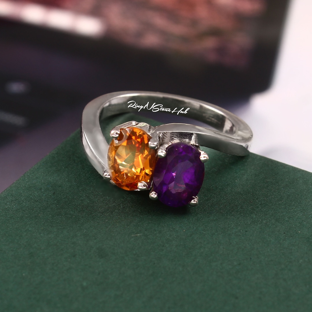 Dual Birthstones Ring - Two Stones Ring - 2 Birthstones Ring - Couples ...