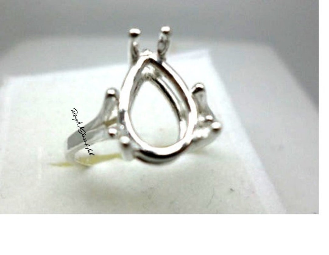 7x10mm Pre-notched Pear Shape Sterling Silver Wire Mount Ring Setting ...