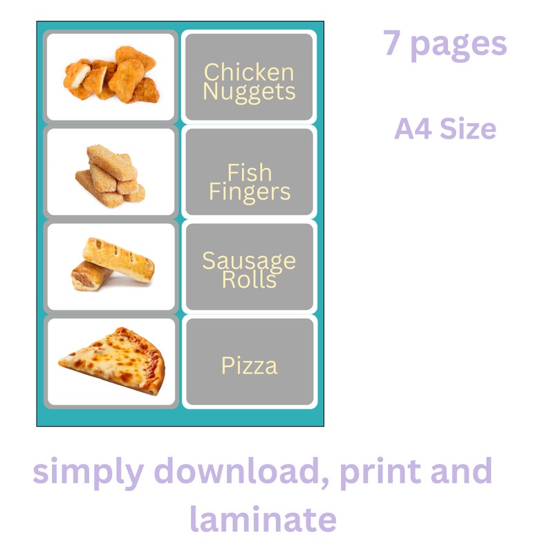Food Flash Cards, Visual Aid, Autism, A4, Instant Download, PNG - Etsy