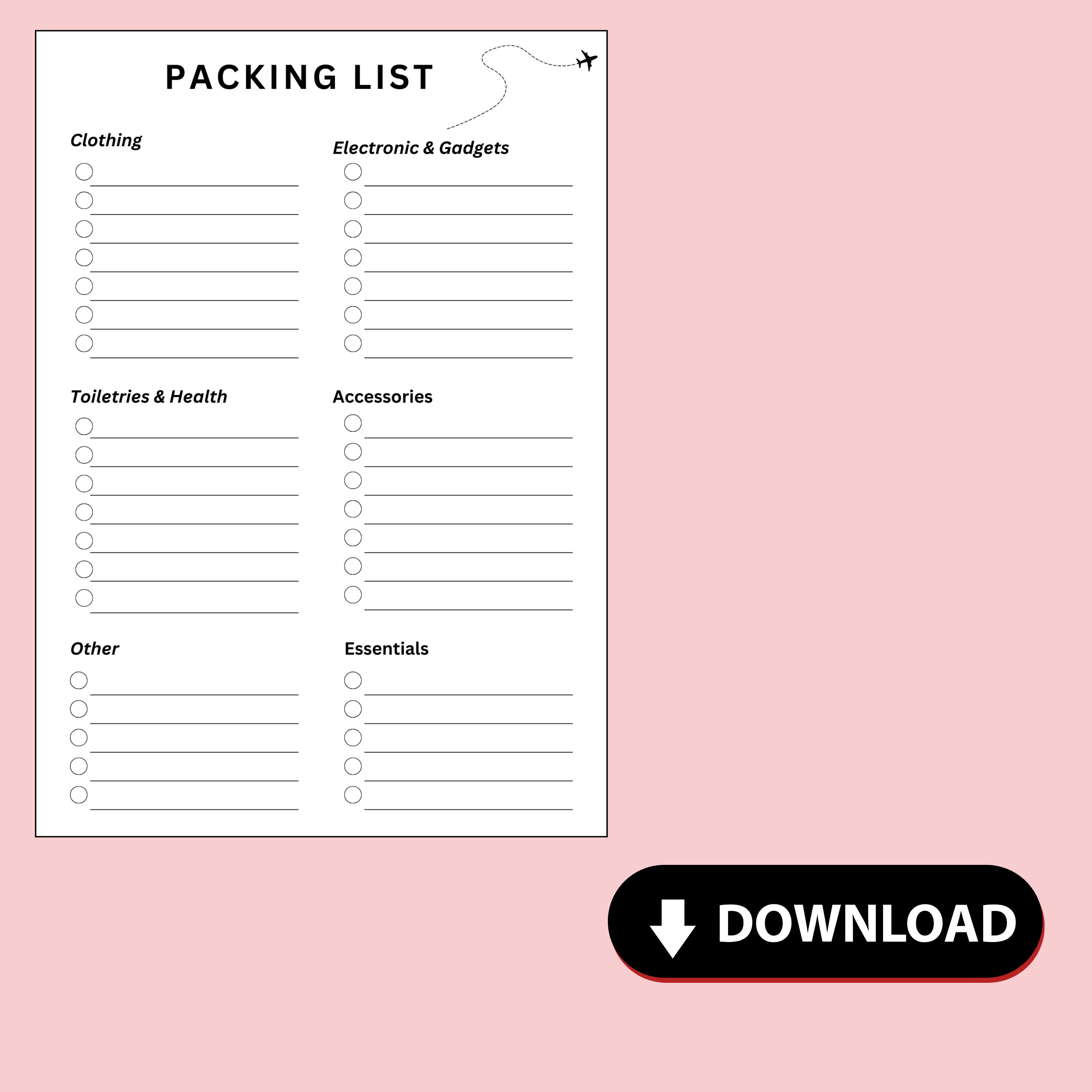 Travel Packing List, Electronics, Clothes, Shoes, A4/a5/letter/half ...