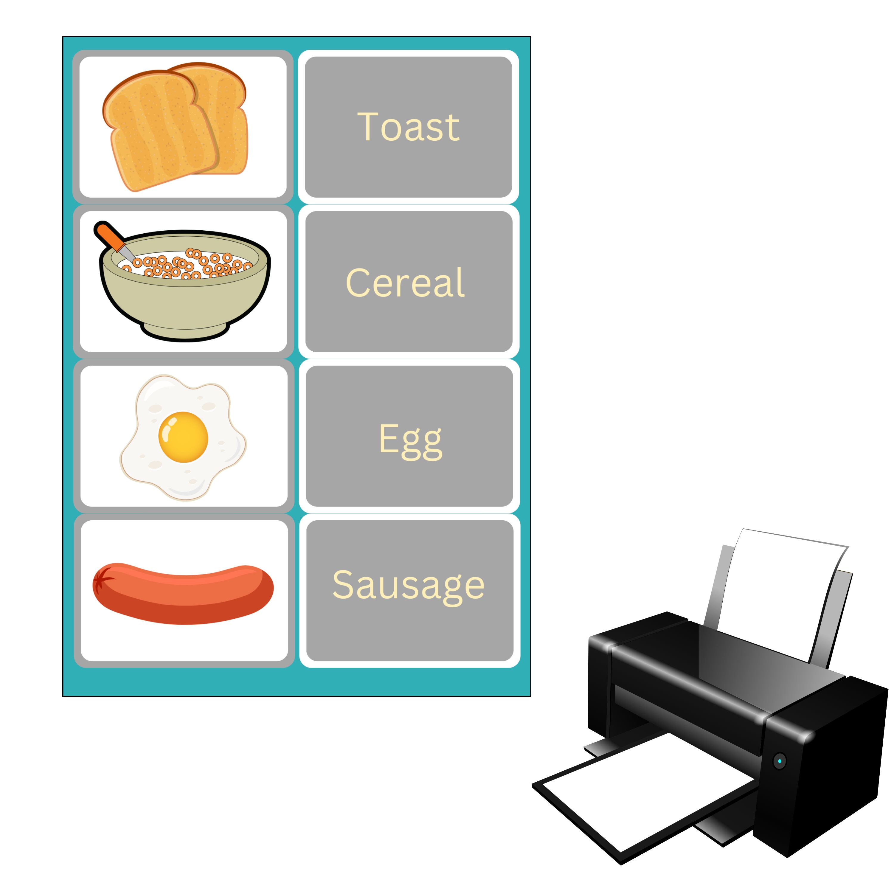 Food Flash Cards, Visual Aid, Autism, A4, Instant Download, PNG - Etsy