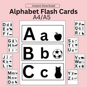 Alphabet Flash Cards, Children Visual Learning, A4/A5/ Instant Download ...