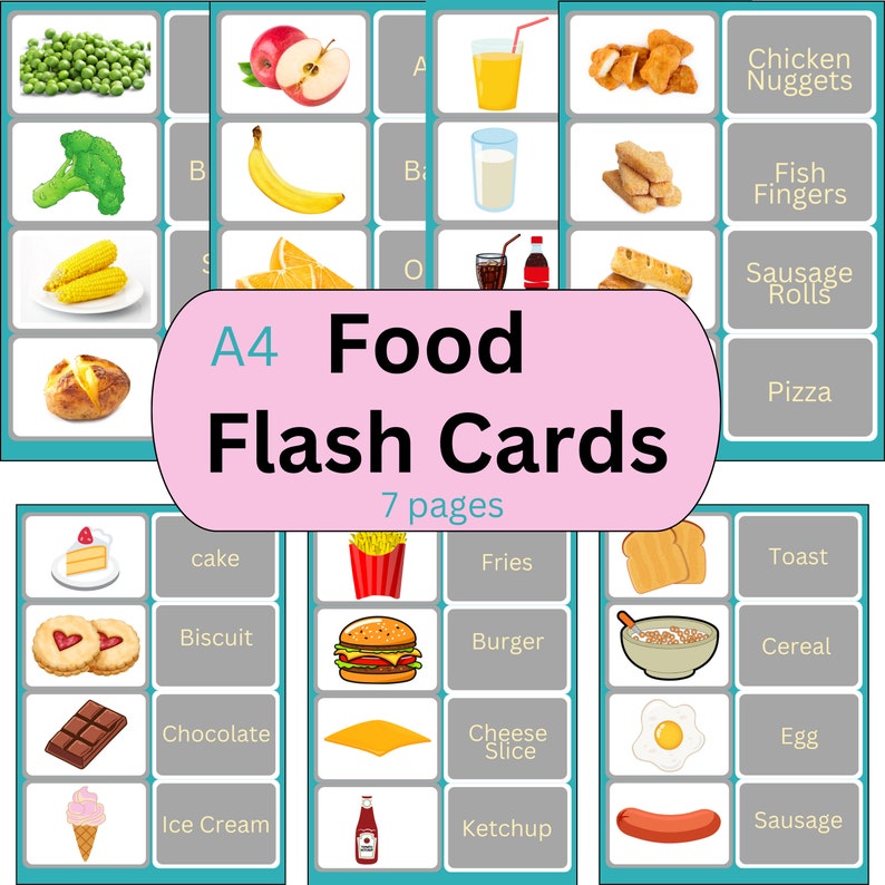 Food Flash Cards, Visual Aid, Autism, A4, Instant Download, PNG - Etsy