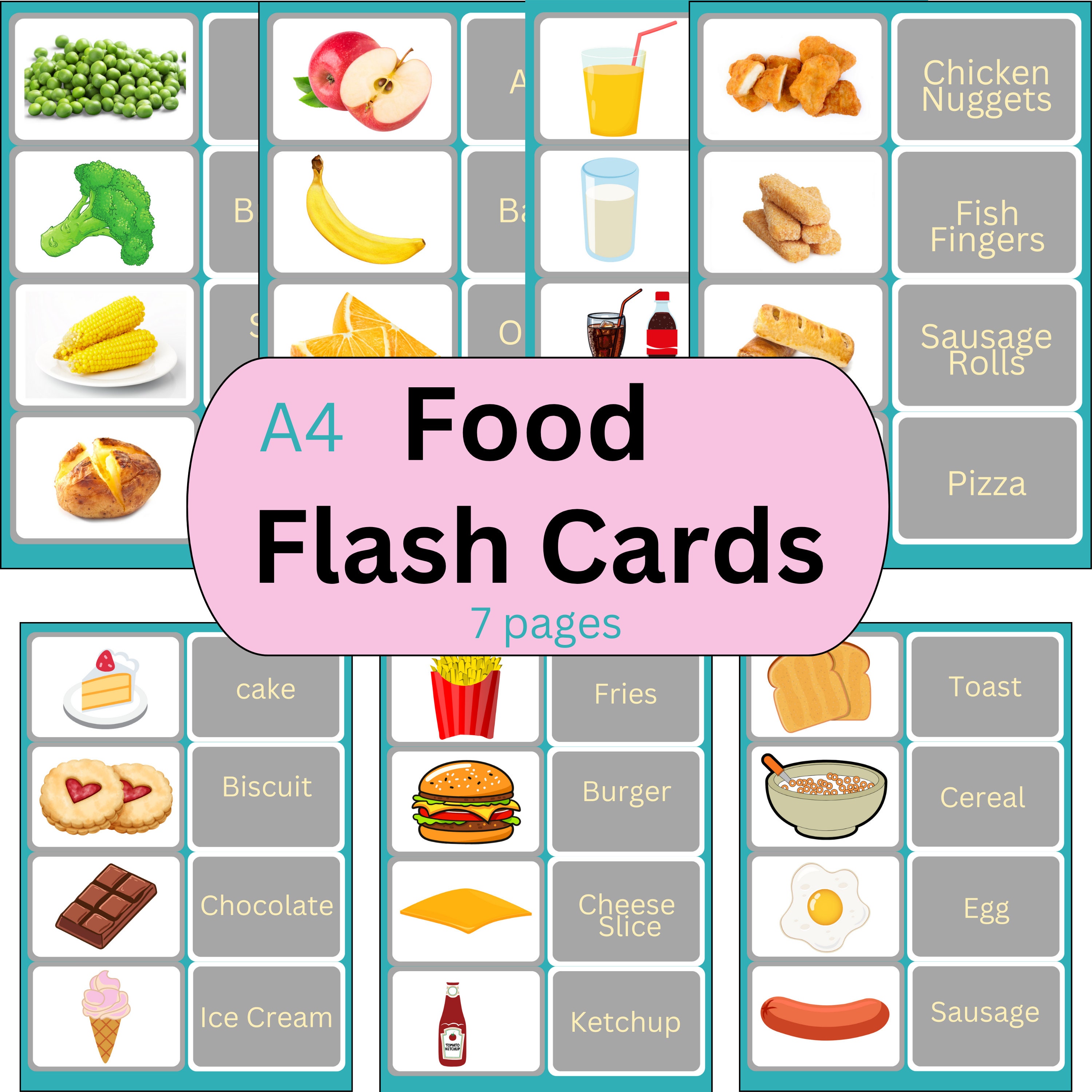 Food Flash Cards, Visual Aid, Autism, A4, Instant Download, PNG - Etsy