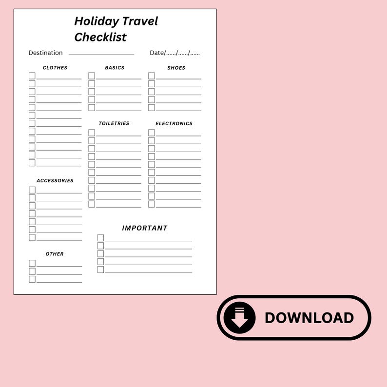 Holiday Travel Packing List, Clothes, Electronics, Shoes, Toiletries ...