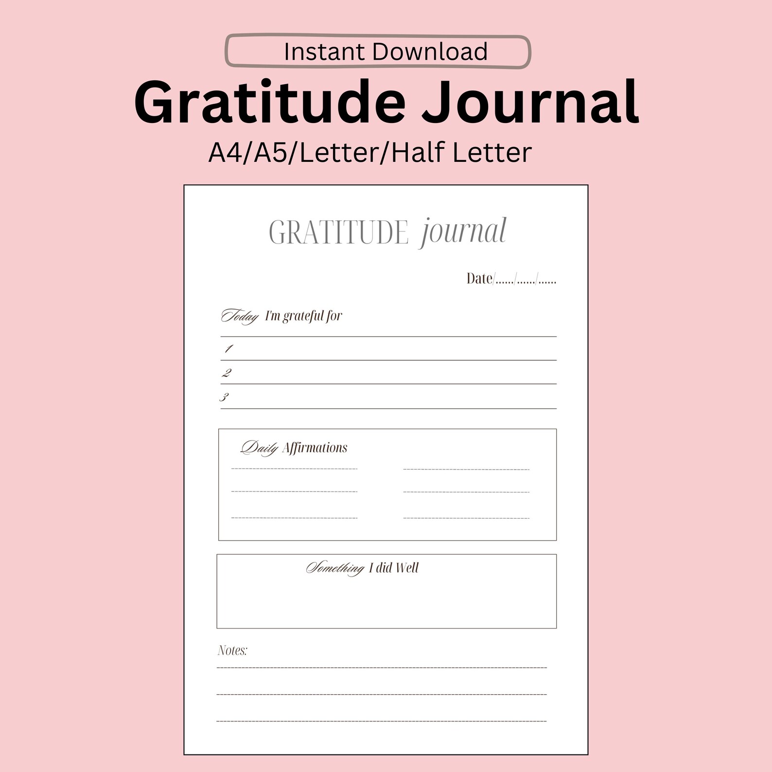 Gratitude Journal, Thankfulness Diary, Daily Gratitude Log, A4/a5 ...