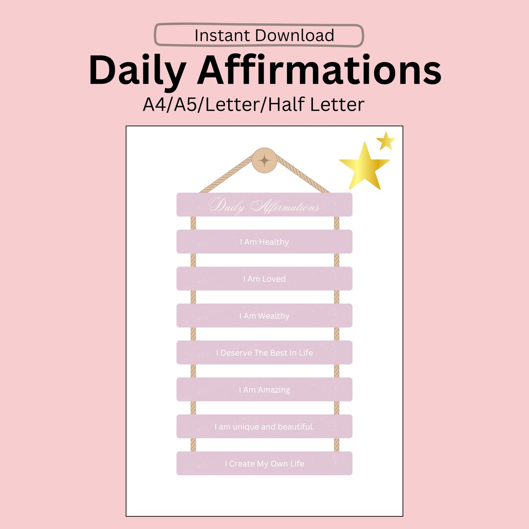Daily Affirmations, Positive Affirmations, Wellbeing, A4/a5/letter/half ...