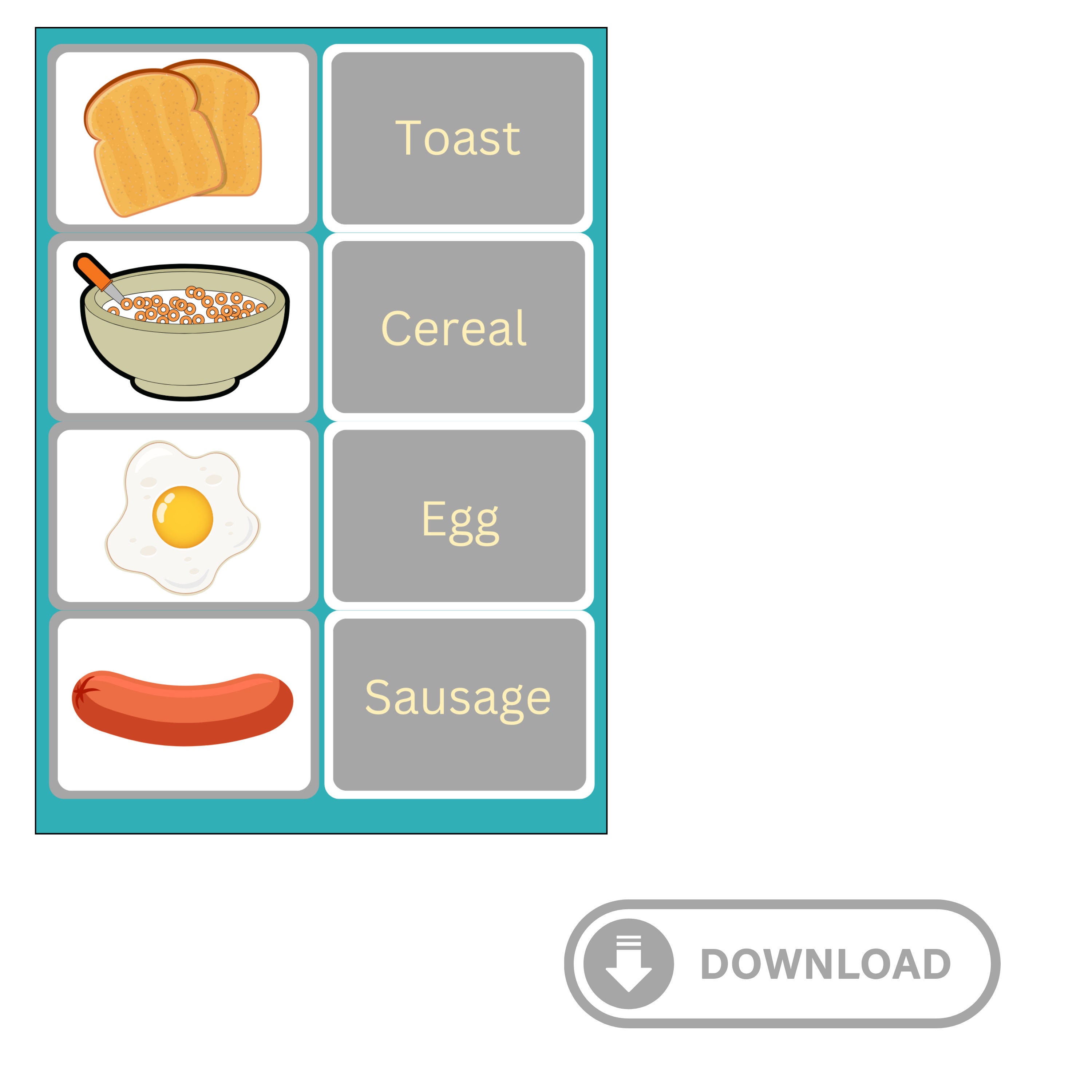 Food Flash Cards, Visual Aid, Autism, A4, Instant Download, PNG - Etsy