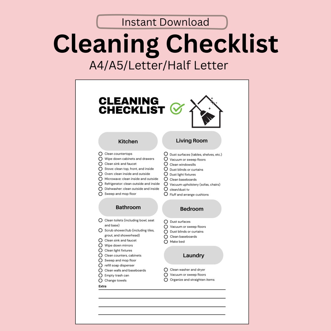 Printable Cleaning Checklist: Home & Office Cleaning Reminder (digital ...