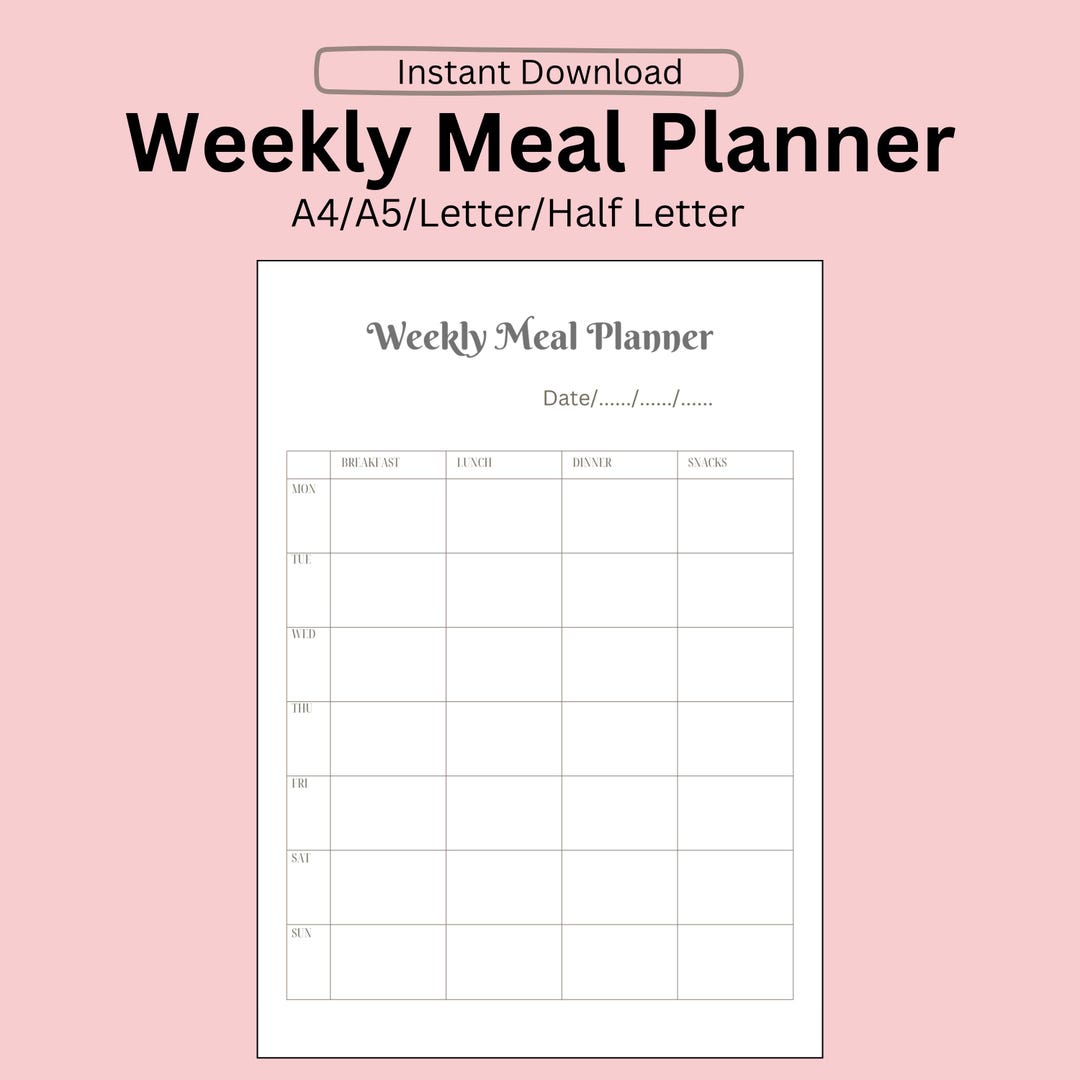 Weekly Meal Planner: 7-day Menu, Health & Fitness (PDF Download) - Etsy UK