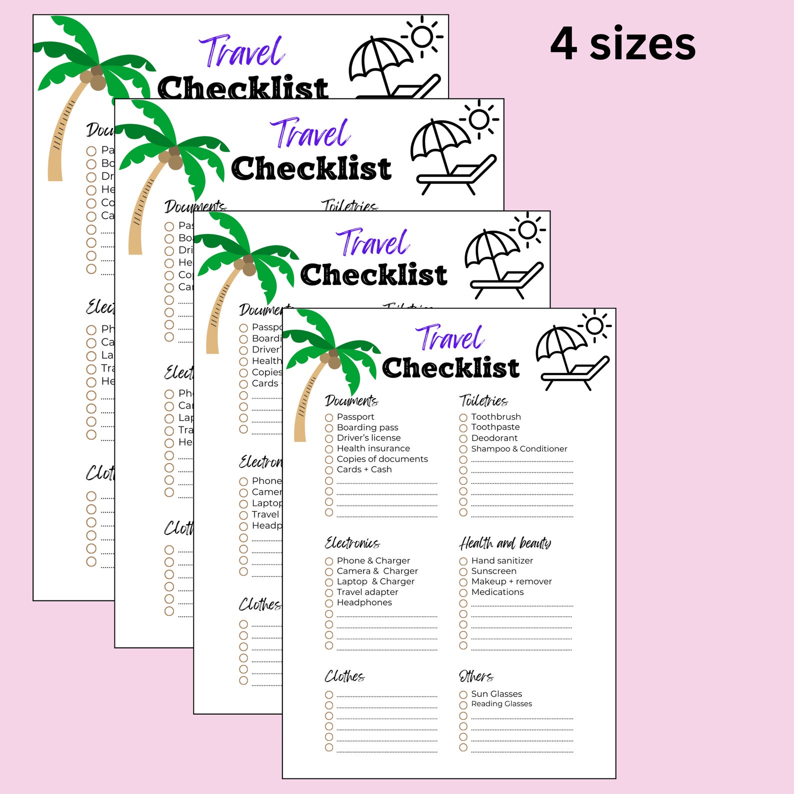 Travel Checklist, Family Holiday List, A4/a5/letter/ Half Letter ...