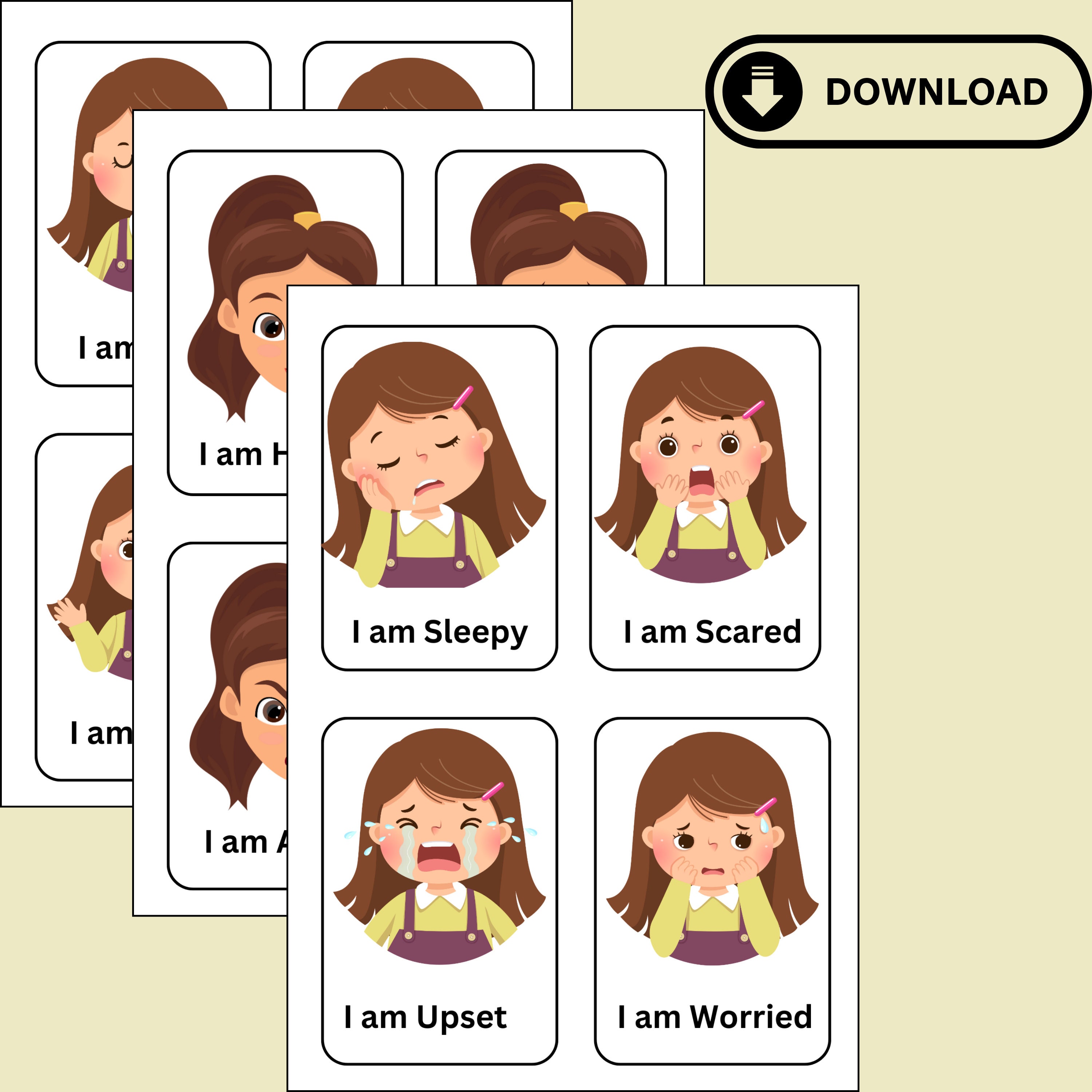 Emotion Flashcards, Home/school, A4/a5/letter/half Letter, Instant ...