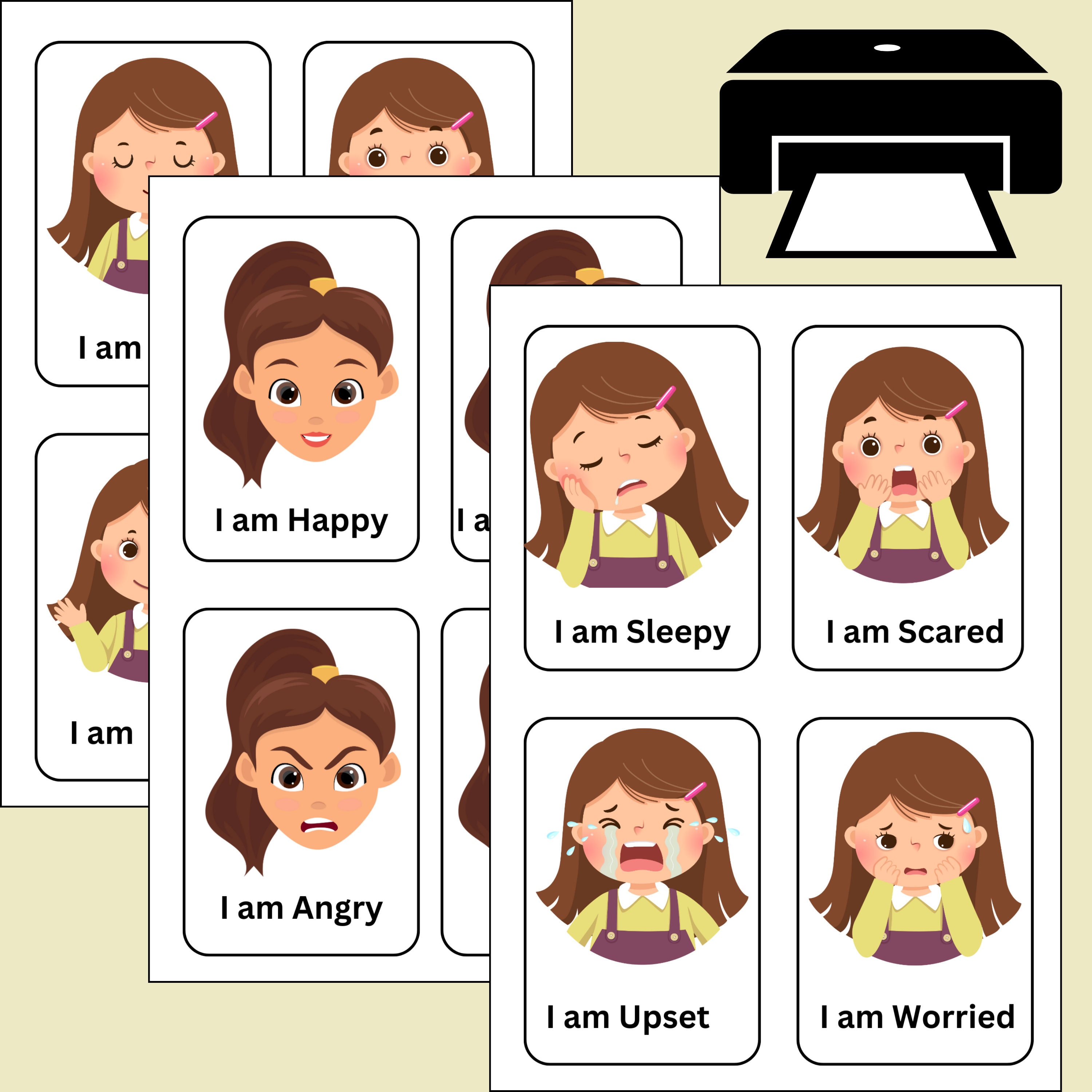 Emotion Flashcards, Home/school, A4/a5/letter/half Letter, Instant ...