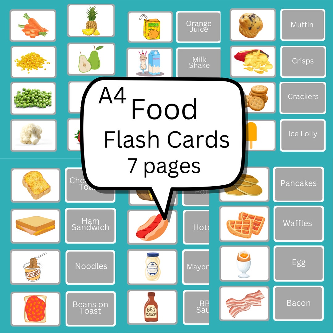 Food Flash Cards, Visual Aid, Autism, A4 Size, Instant Download, PDF ...