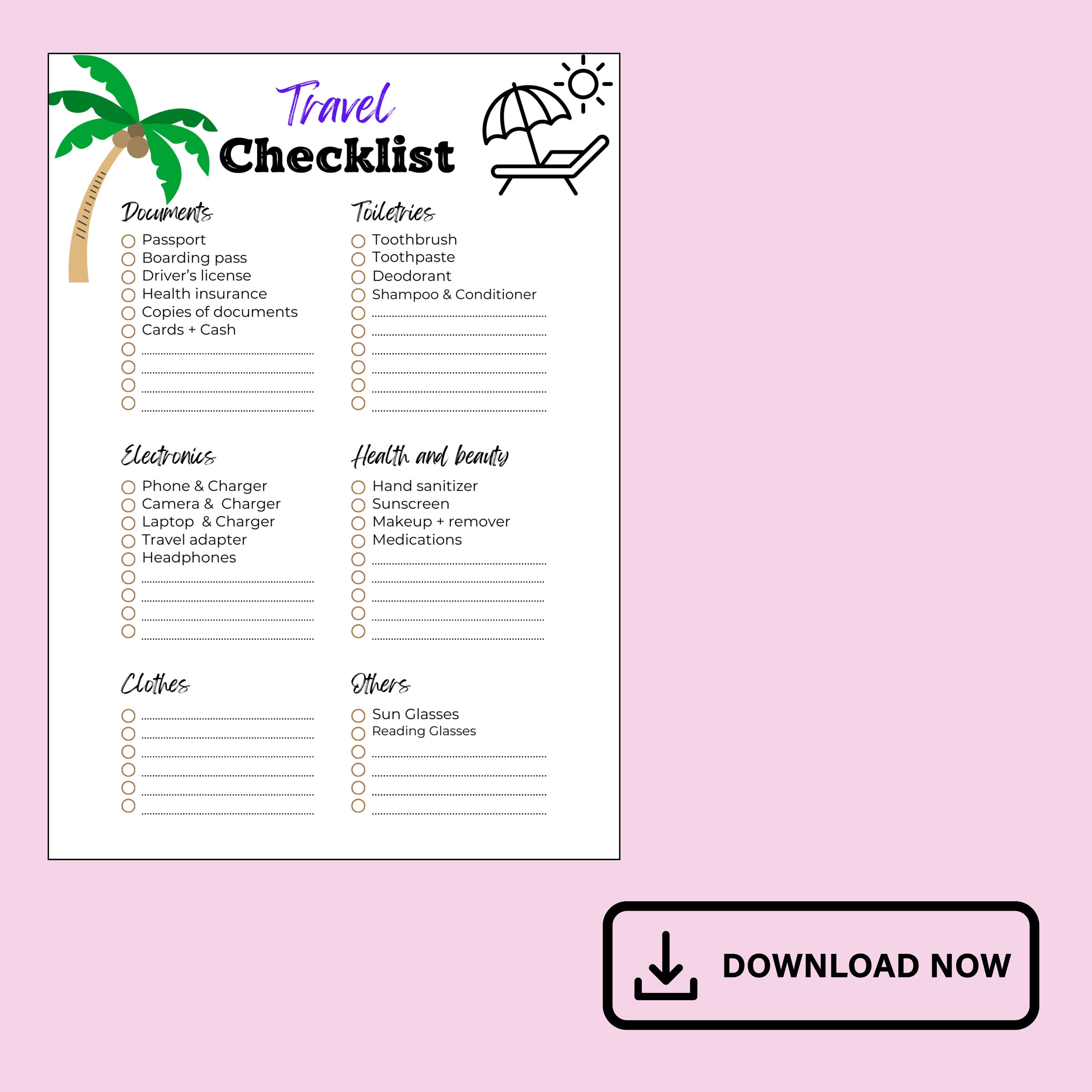 Travel Checklist, Family Holiday List, A4/a5/letter/ Half Letter ...