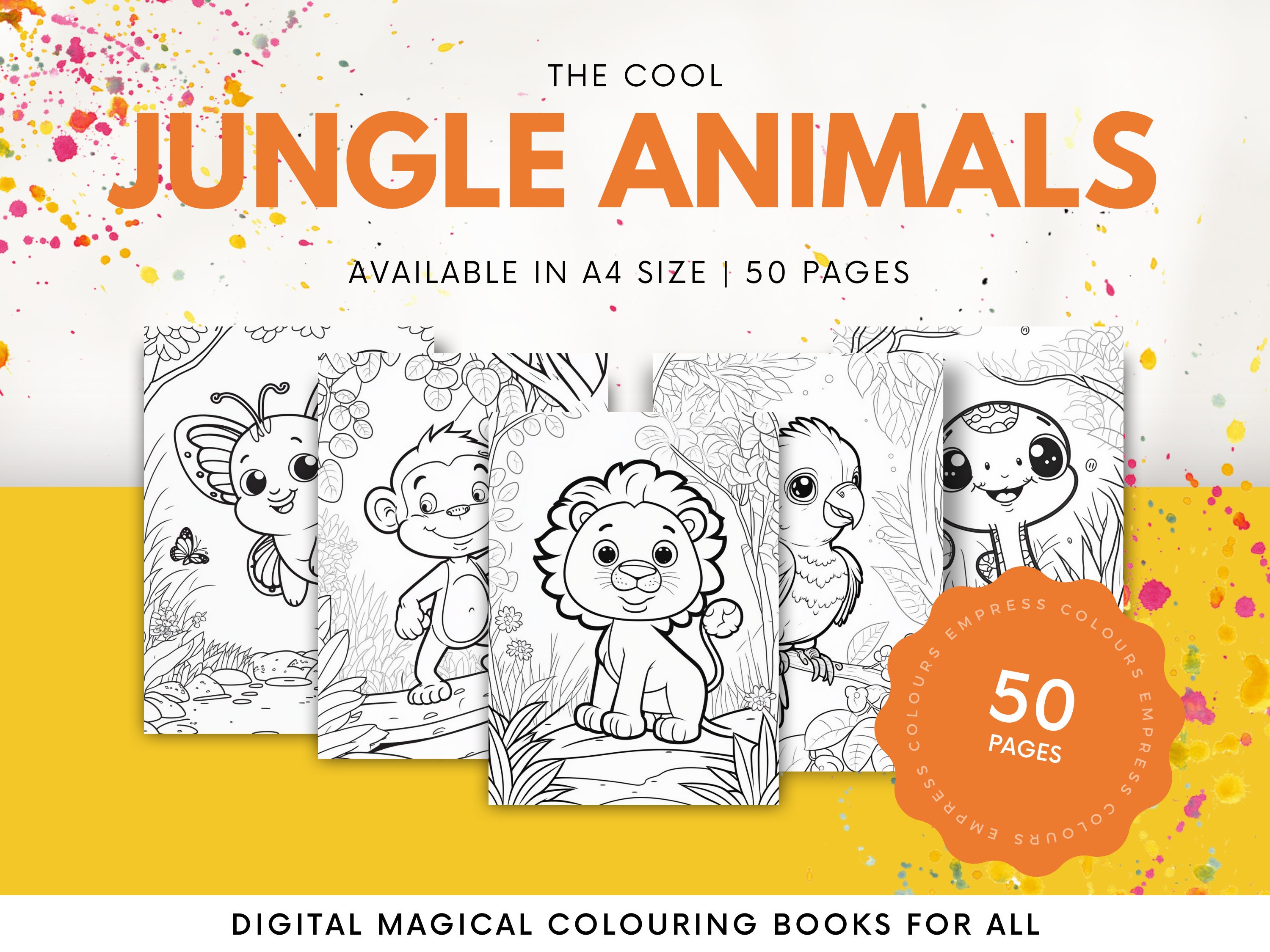 Set of 50 Jungle Animal Colouring Pages for Children & Adults Printable ...