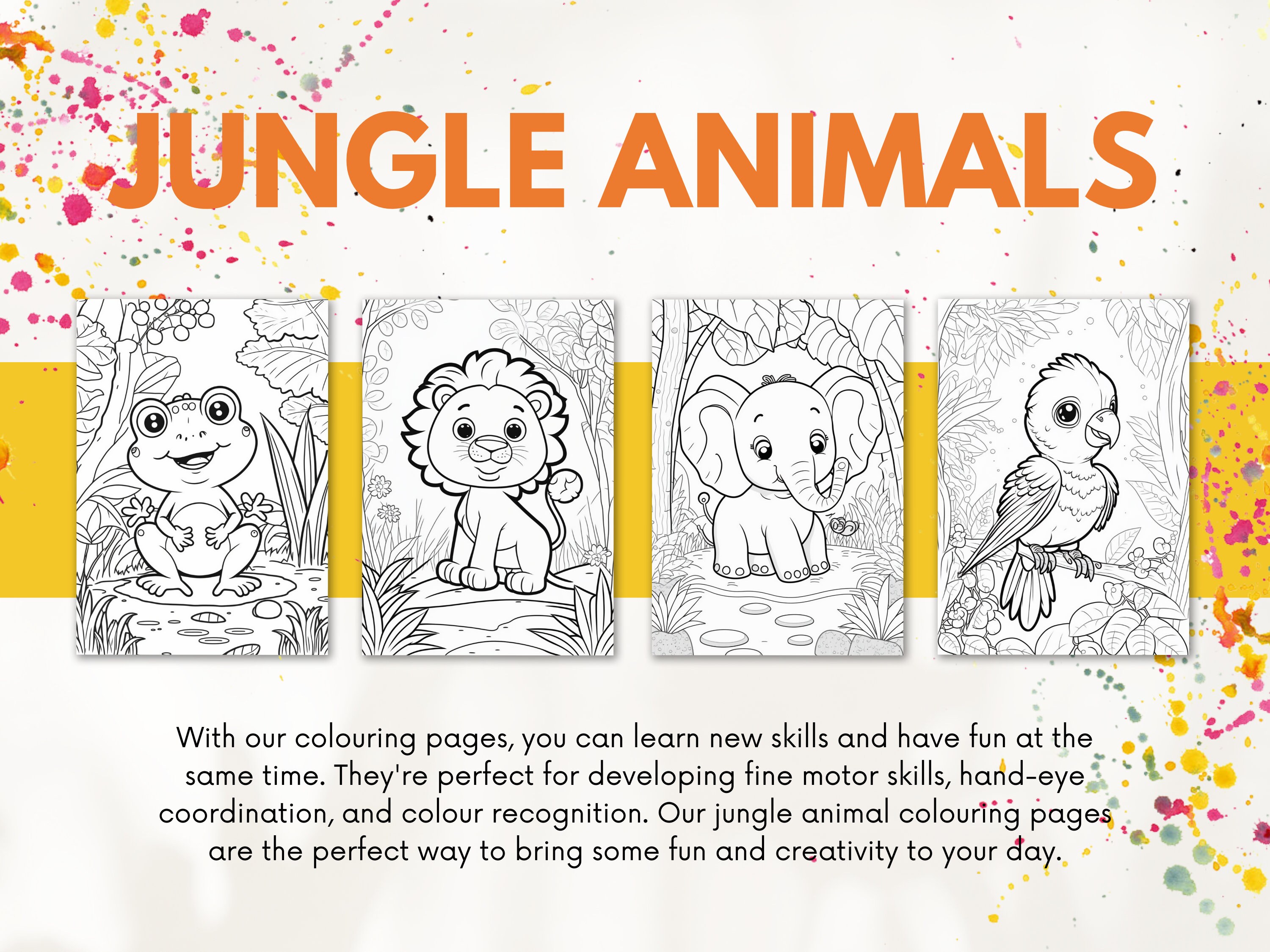 Set of 50 Jungle Animal Colouring Pages for Children & Adults Printable ...