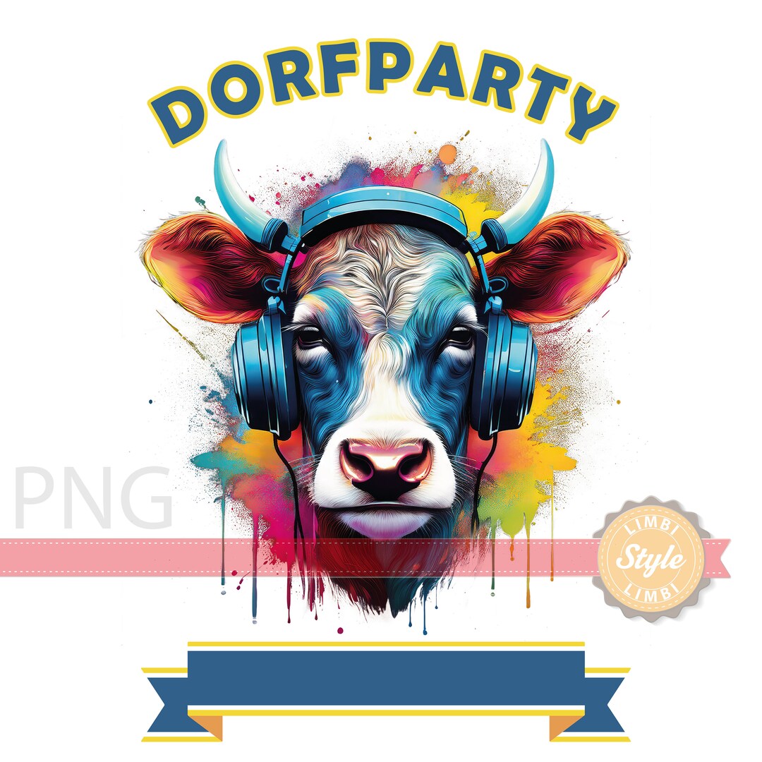Village Party Band DJ Cow Transparent Png File, for Printing on E.g. T ...