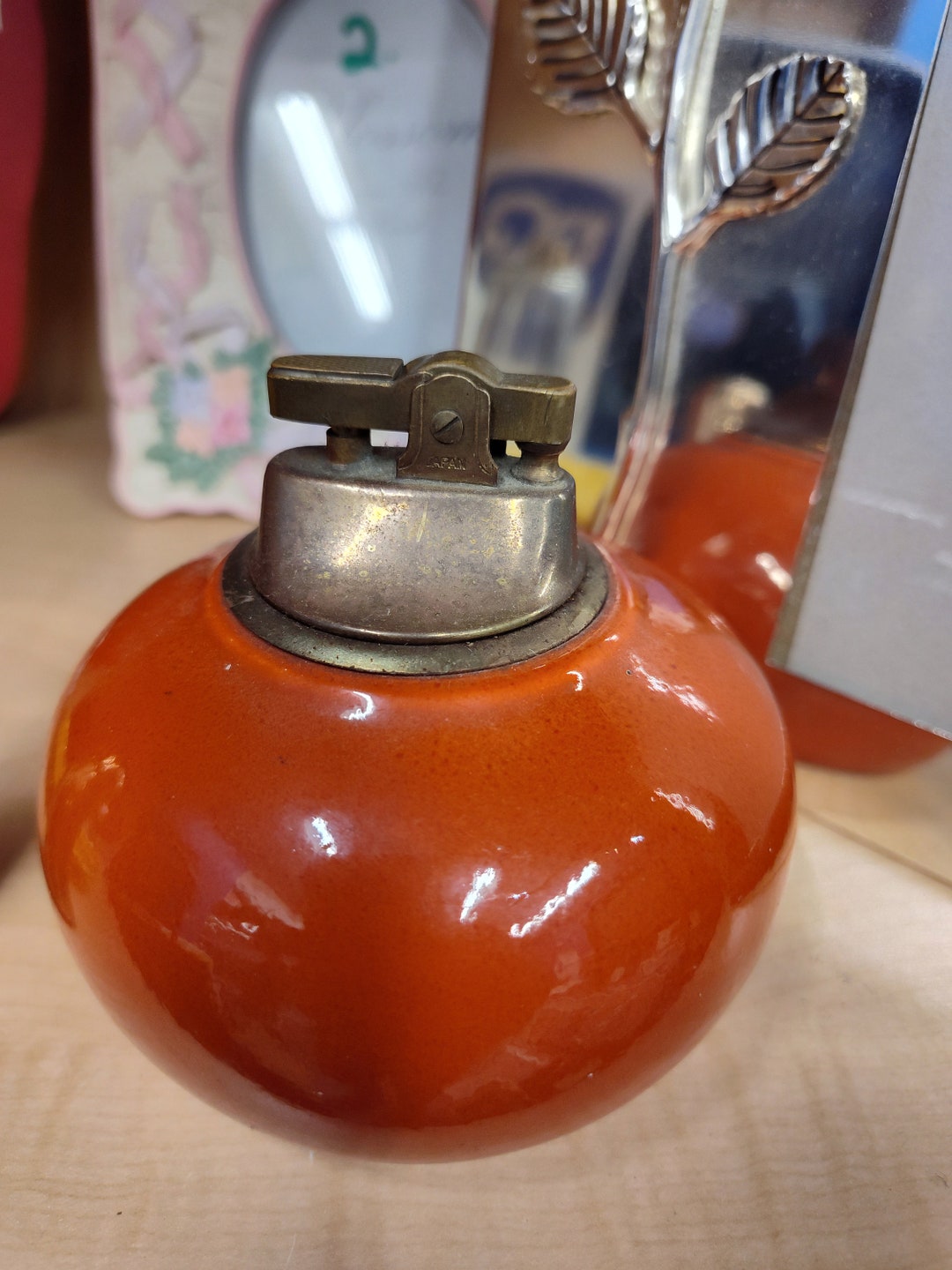 Antique Table Lighter From the 1960s, Orange Glass Art Piece. - Etsy