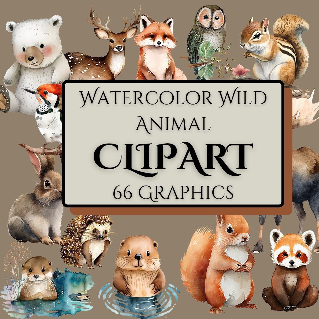 Watercolor Wild Animals Clipart Private and Commercial Use - Etsy