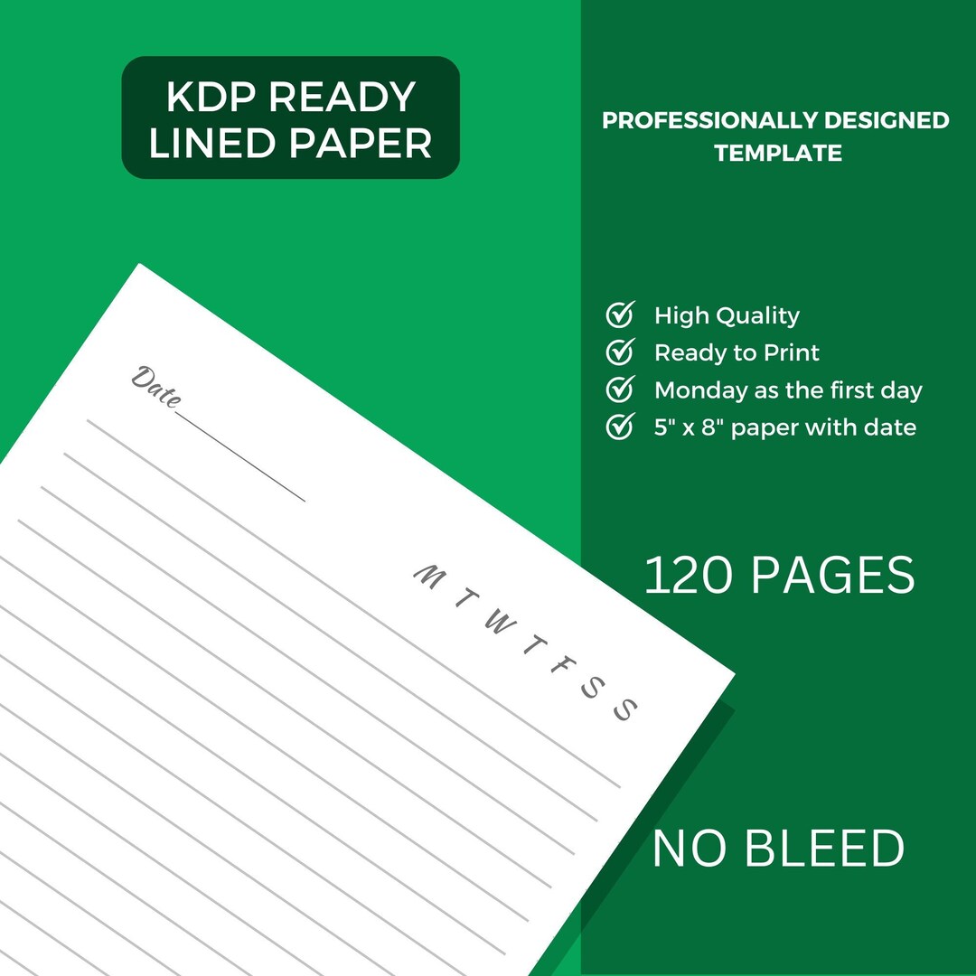 5 X 8 KDP Ready Lined Paper With Date and Week Days Monday First Day NO ...