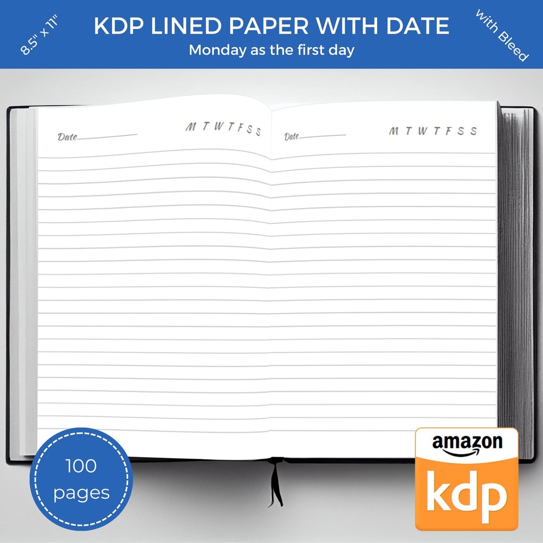 8.5 X 11 KDP Ready Lined Paper With Date and Week Days Monday First Day ...