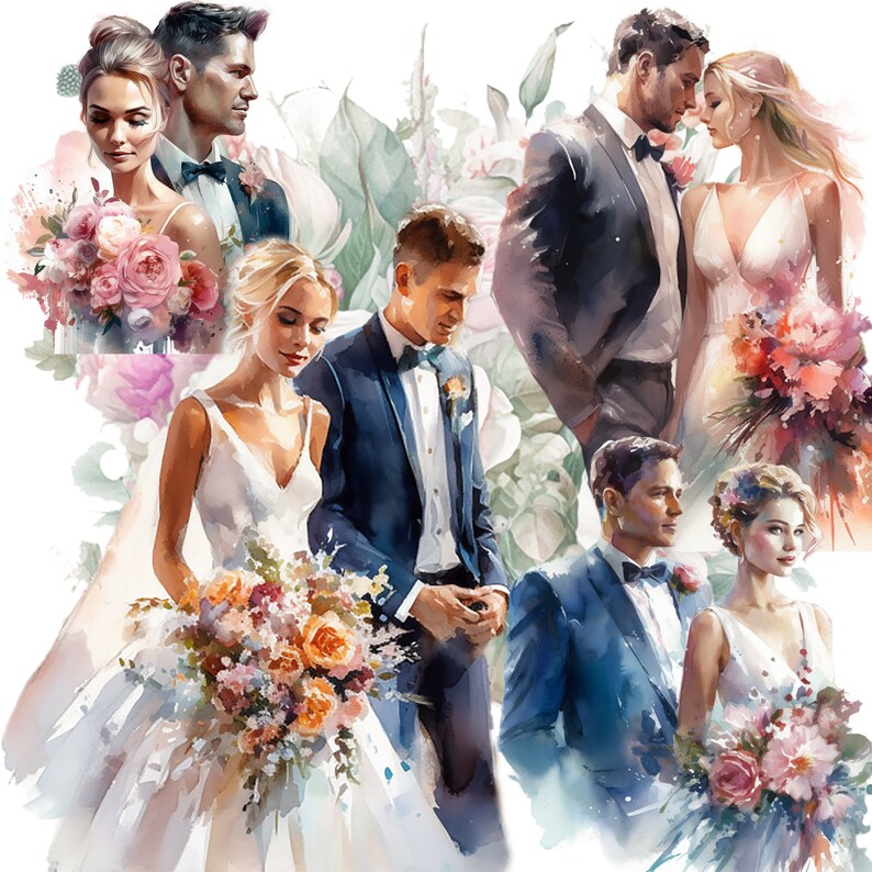 Watercolour Bride and Groom Clipart Bundle Digital PNG - Etsy