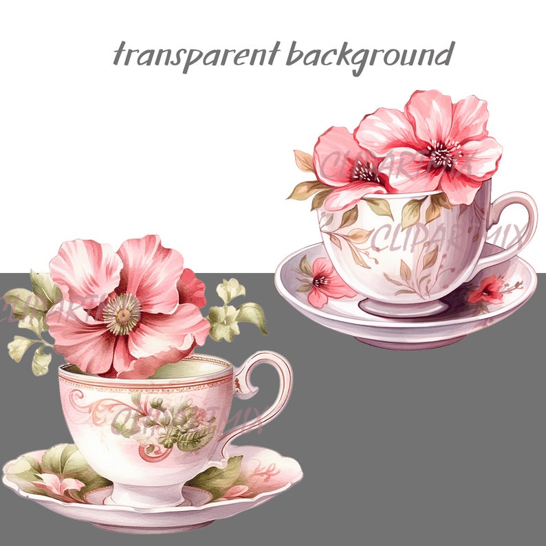 Clipart Watercolour Floral Cups PNG, Scrapbooking Clipart Set, Junk ...