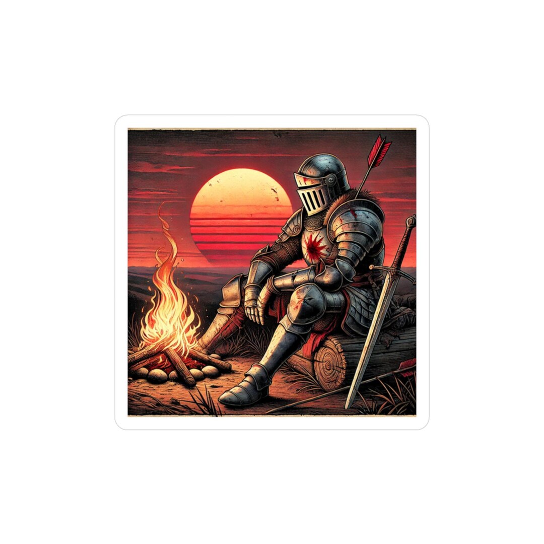 Knight Retrowave Vinyl Decals, Medieval Sword Bonfire Decals for Cozy ...