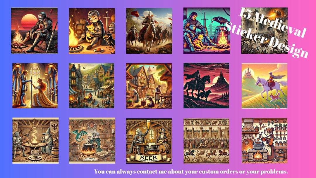 Medieval Sticker, Medieval Design, Sticker, Knight, Fantasy and Dark ...