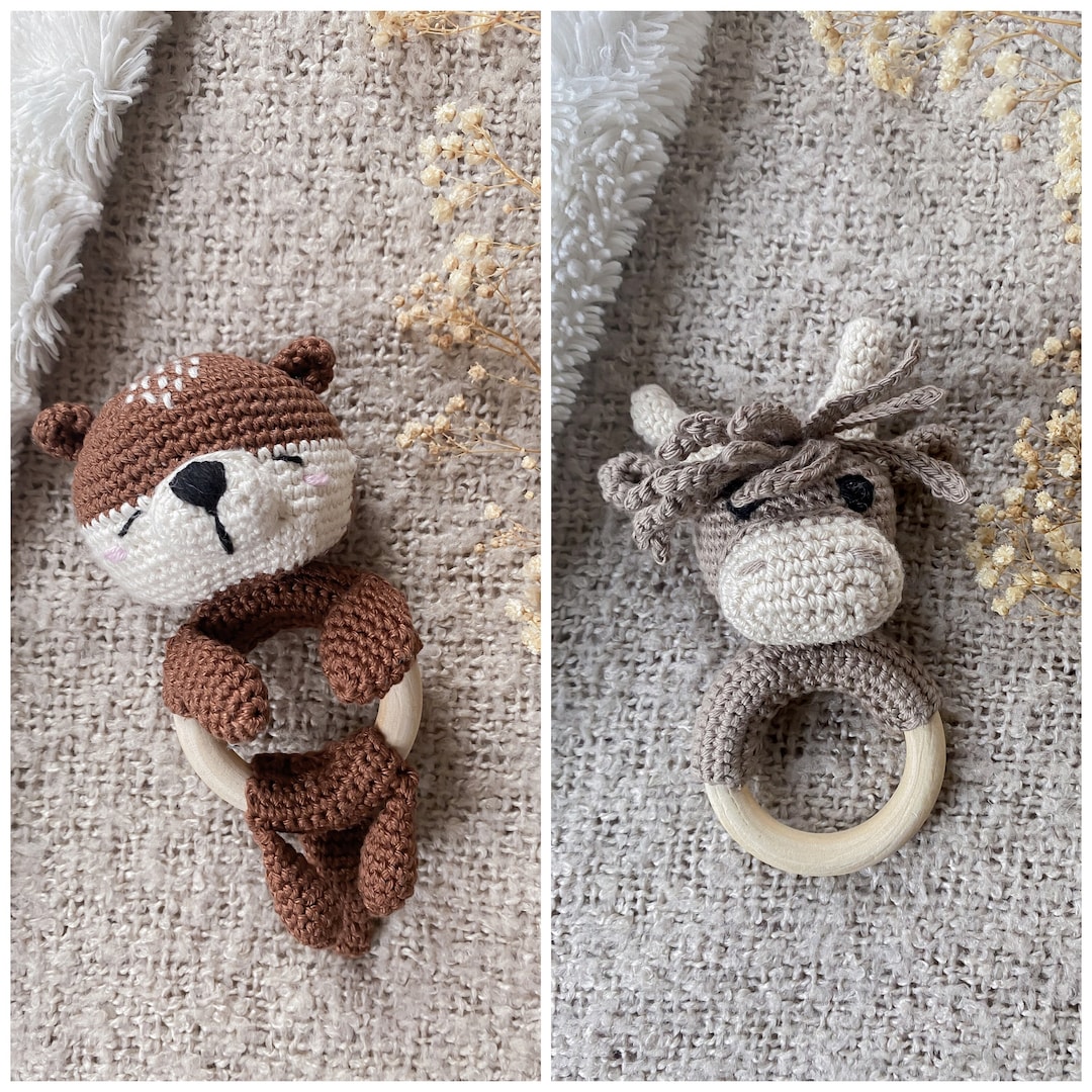 Rattle Baby Rattle Animal Birth Baby Gift Otter Highland Cow - Etsy