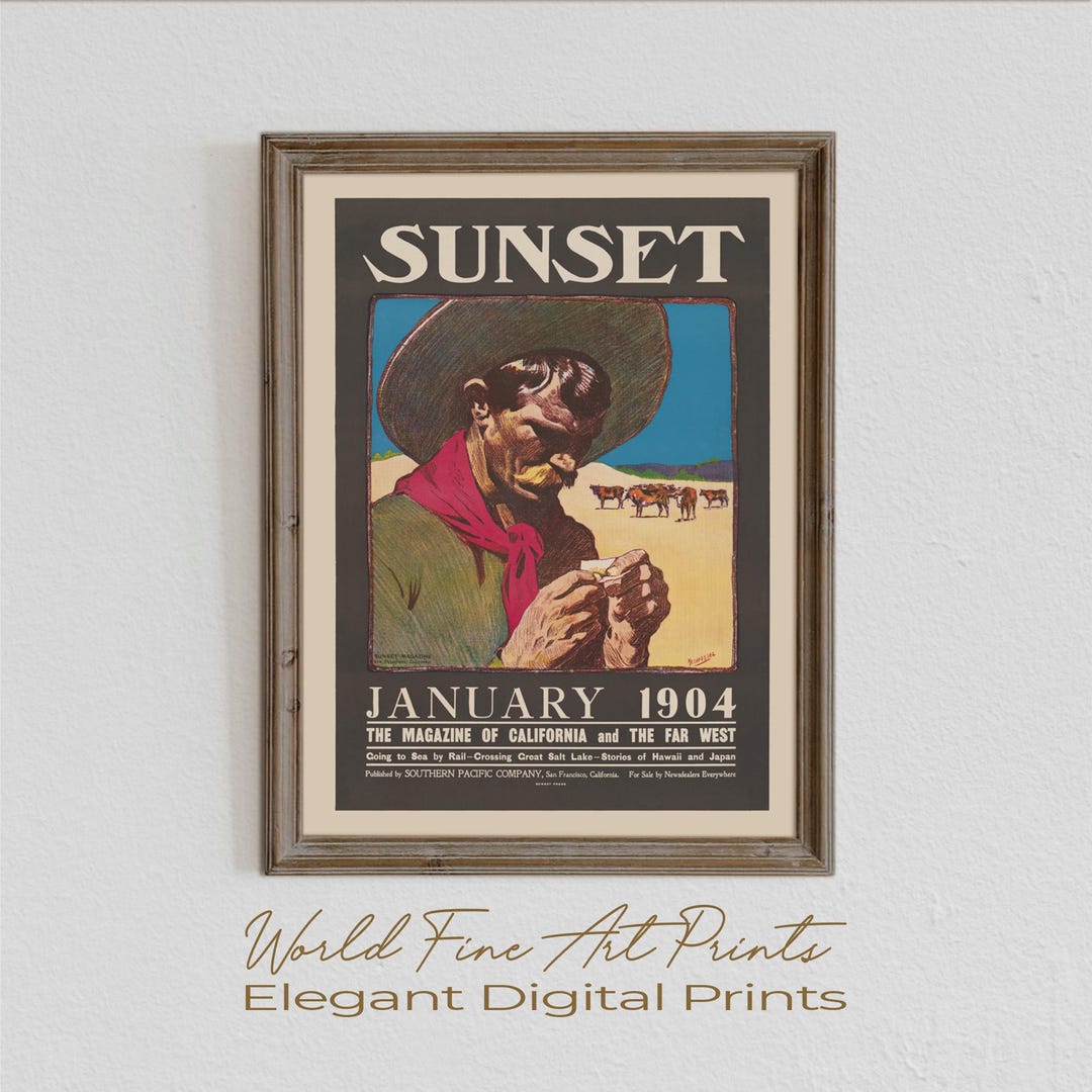 Vintage Cowboy Sunset Magazine Cover Art Print (digital Download) - Etsy