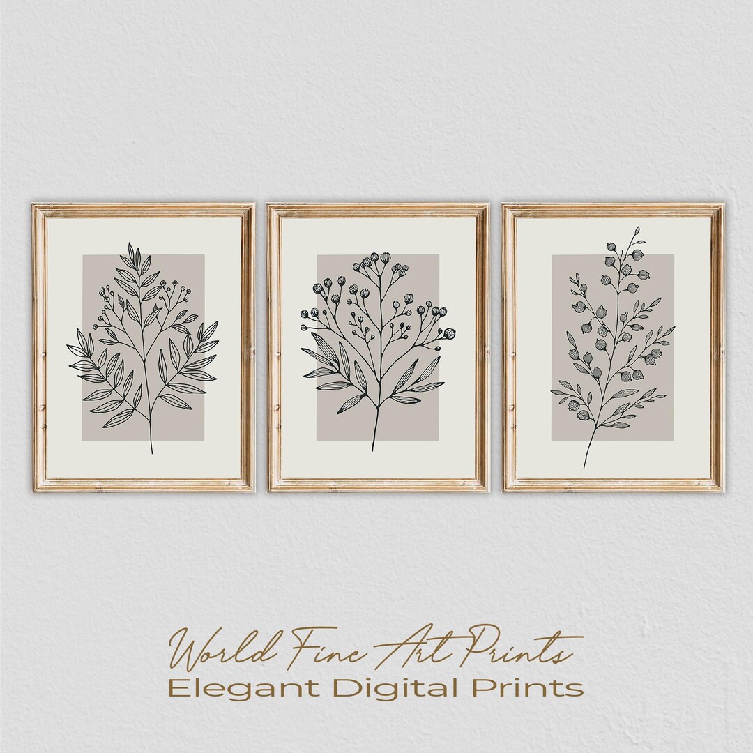 Abstract Plant Wall Art - 3 Print Set, Downloadable Prints, Botanical ...