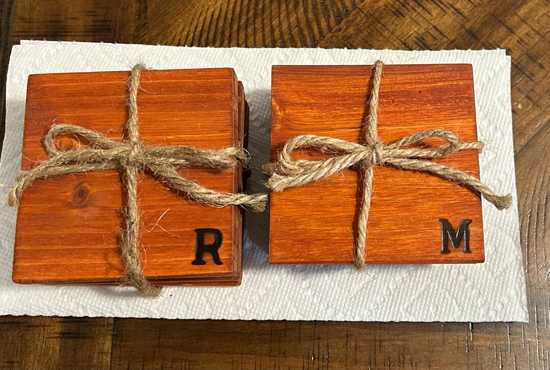 Wood Burned Initial Coasters (set of 4) - Etsy