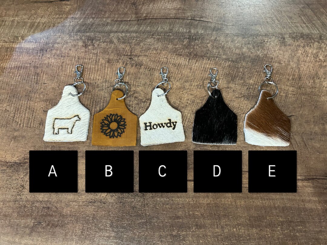 Cow Tag Shape Cowhide and Leather Keychain - Etsy