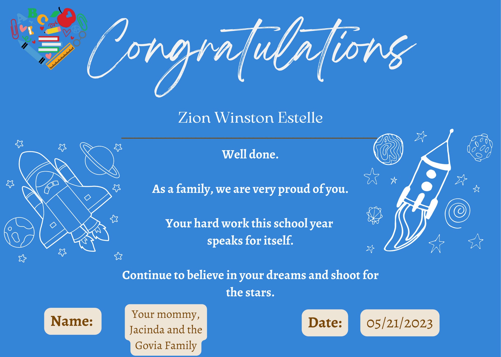 Congratulations Certificate for Kids (blue) - Etsy