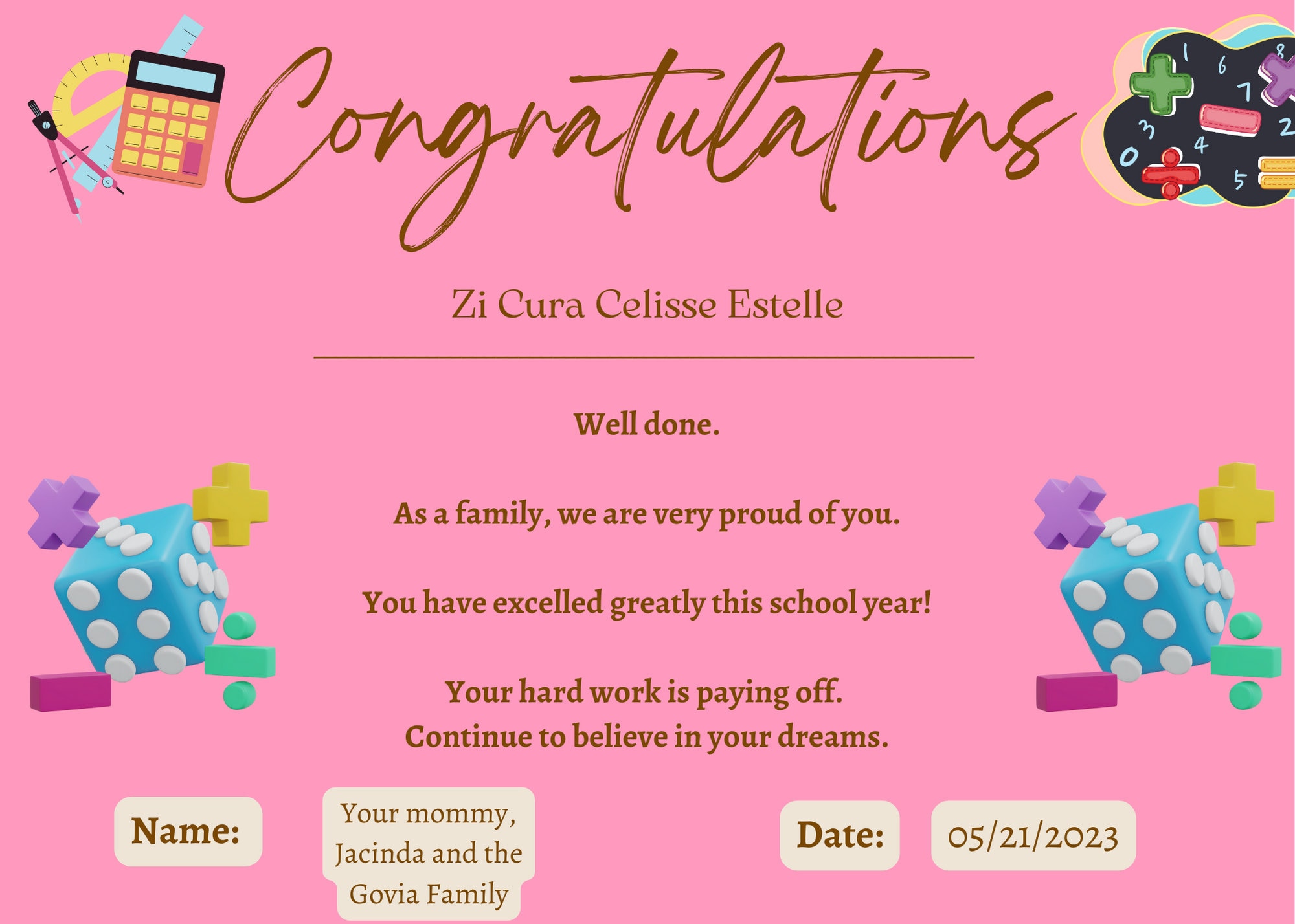 Congratulations Certificate for Kids (pink) - Etsy