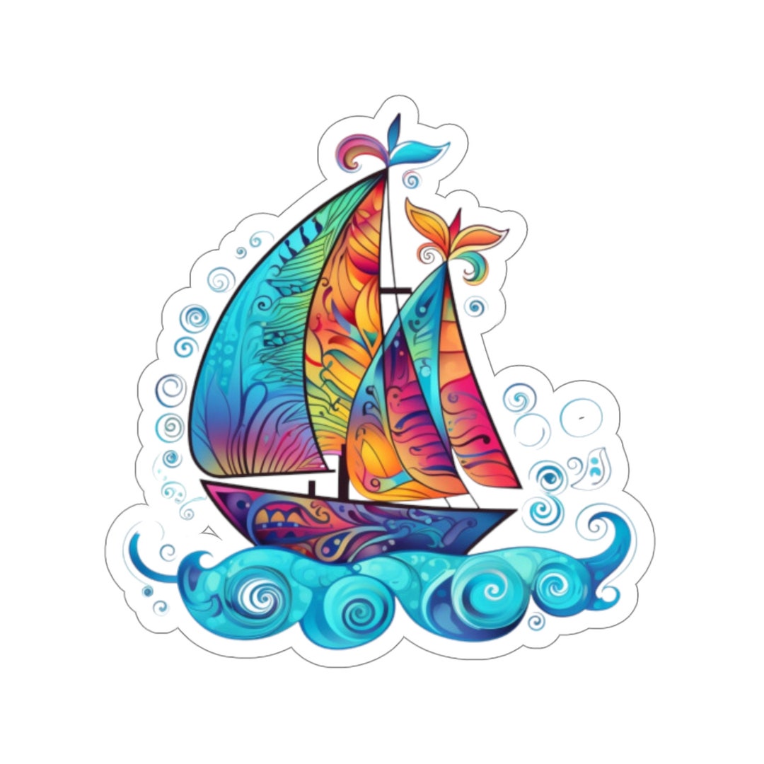 Sailboat Sticker, Boat Sticker, Vibrant Stickers, Hippie Stickers ...