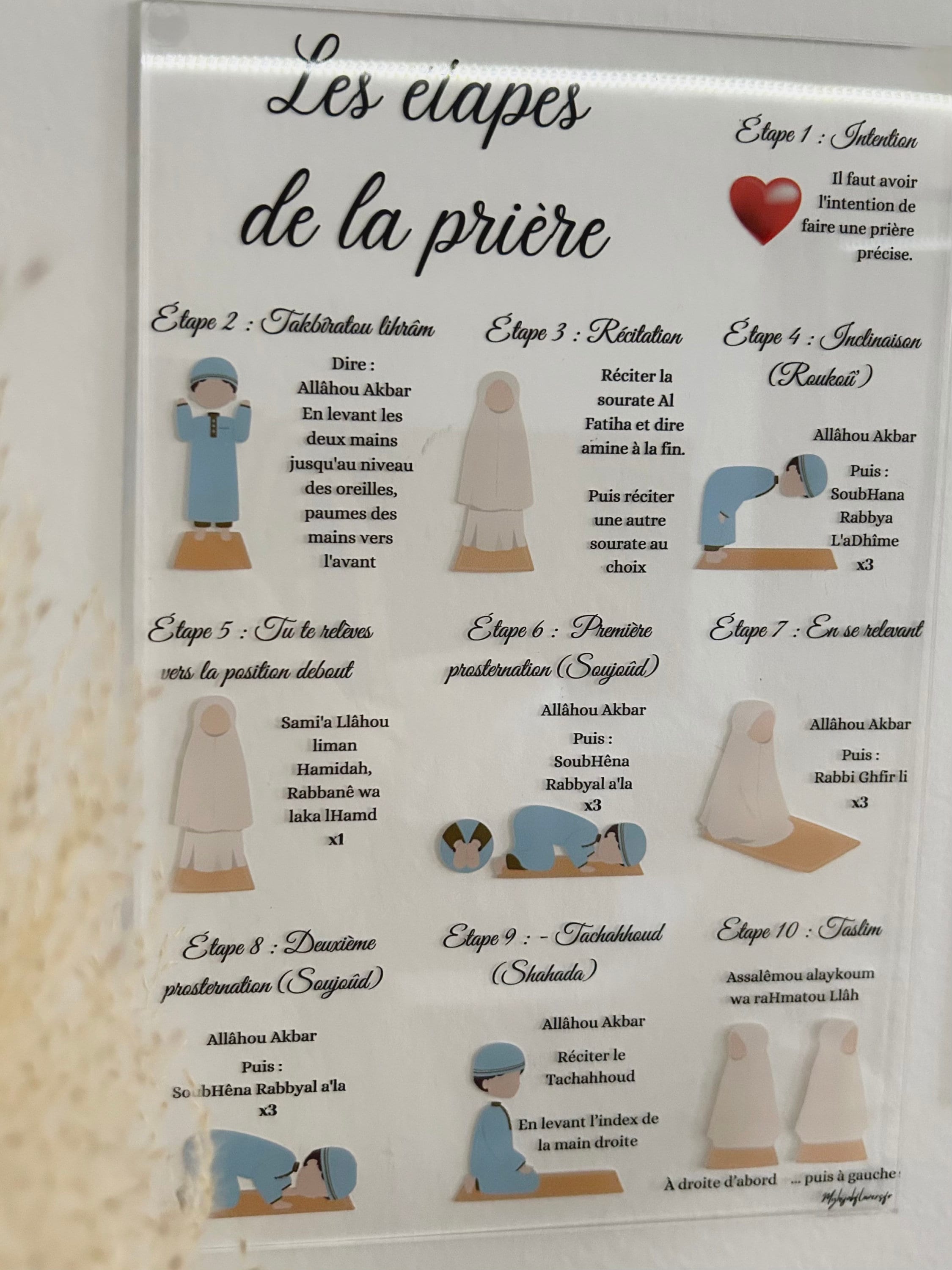 Étapes de la prière - islamique Plexiglass Acrylique prière invocation ...