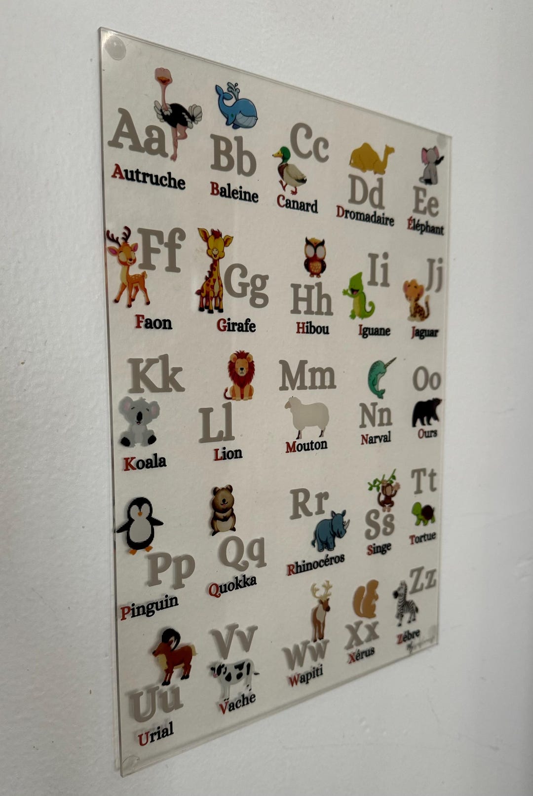 FRENCH ALPHABET BOARD animals With Erasable Marker Plexiglass Acrylic ...