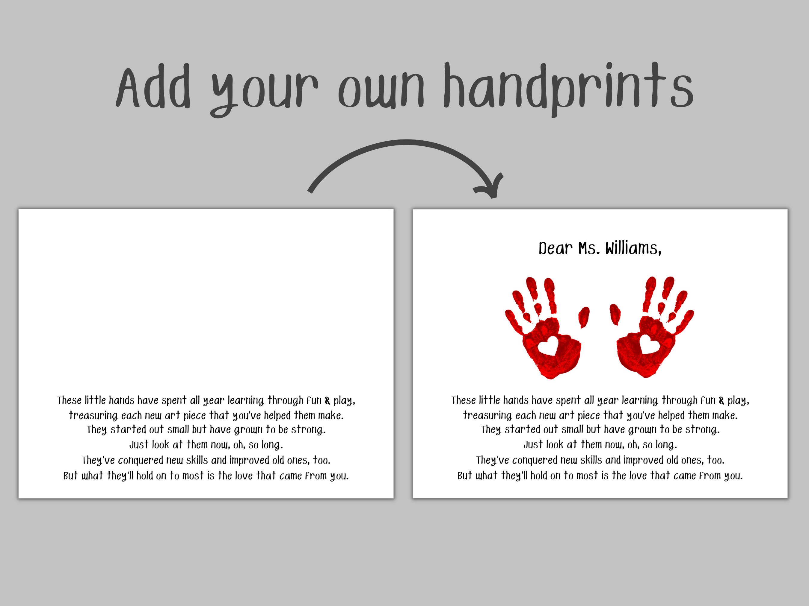 Teacher Appreciation Handprint Art, End of Year Teacher Gift, Teacher ...