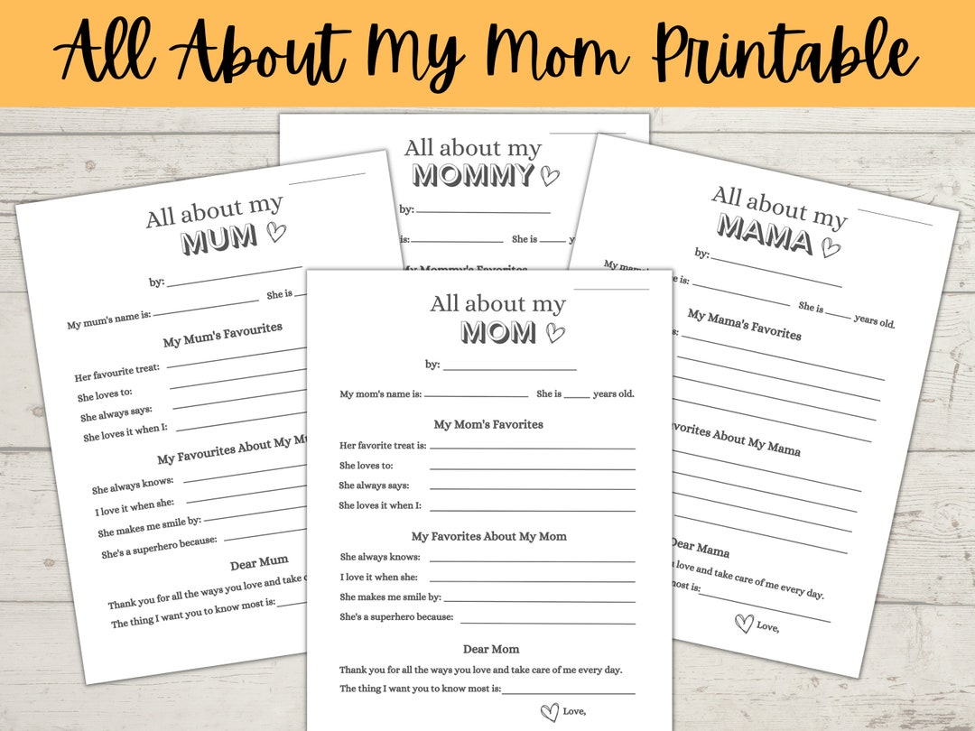 All About Mom, All About My Mom Mother's Day Printable, All About My ...