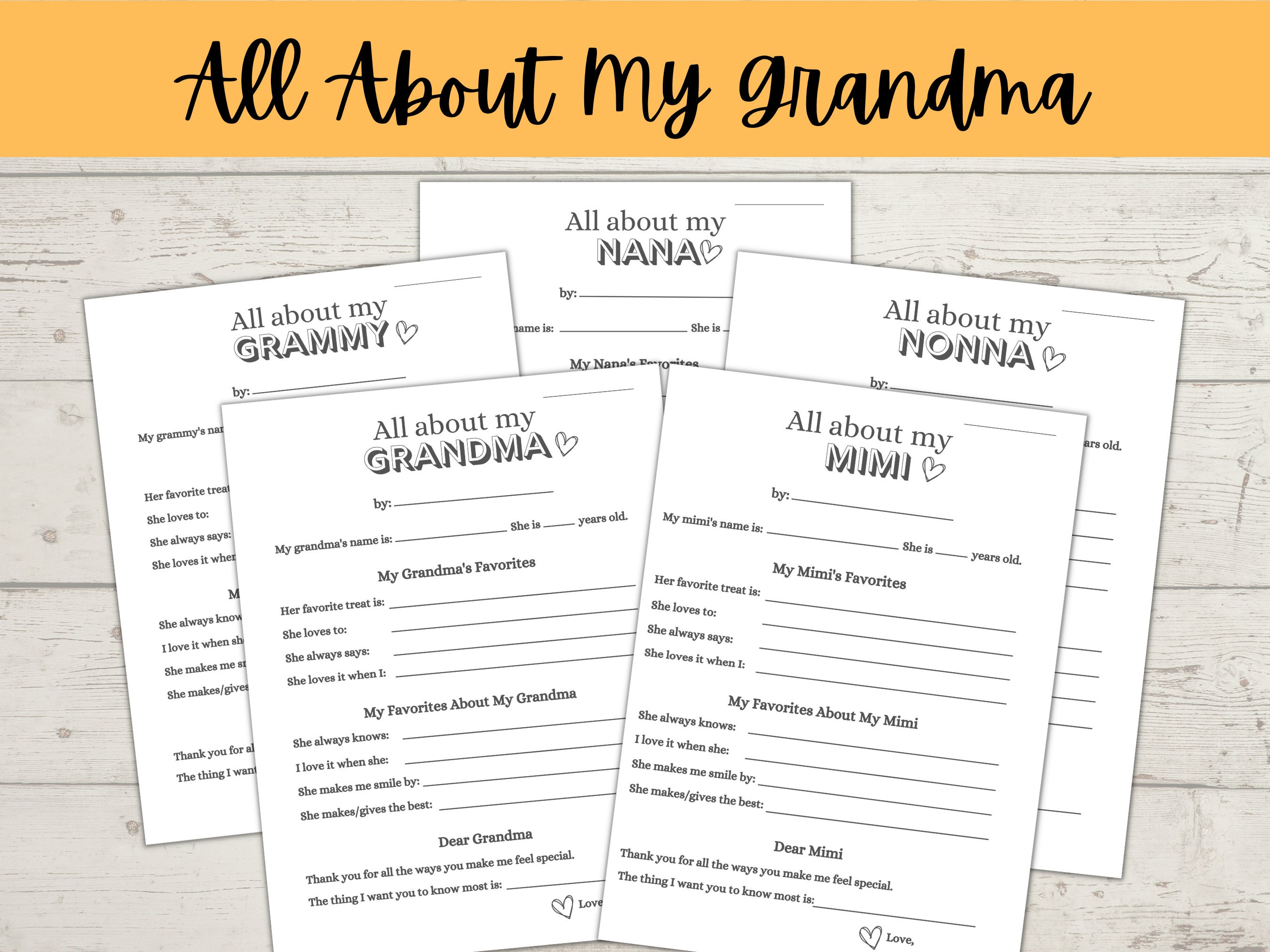 All About My Grandma Printable, Personalized Mother's Day Printable ...