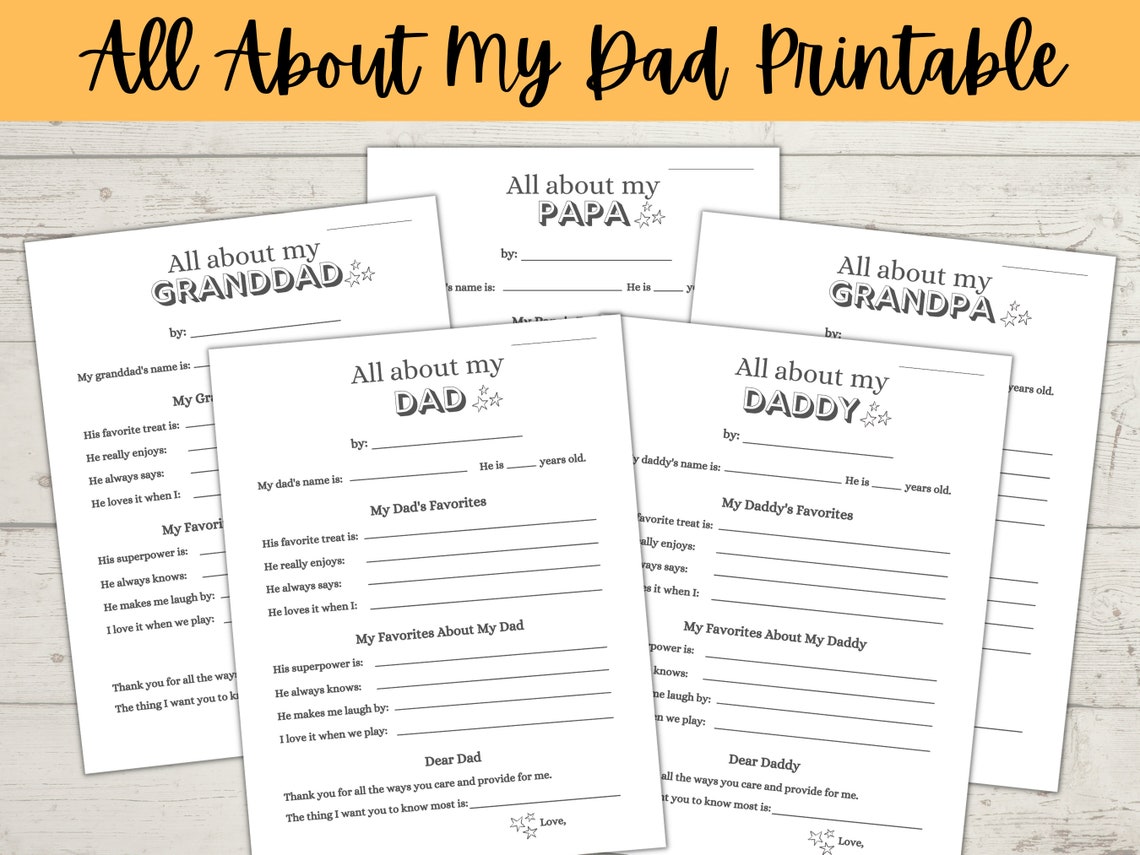 All About My Dad Printable, Father's Day Printable, All About My Daddy ...